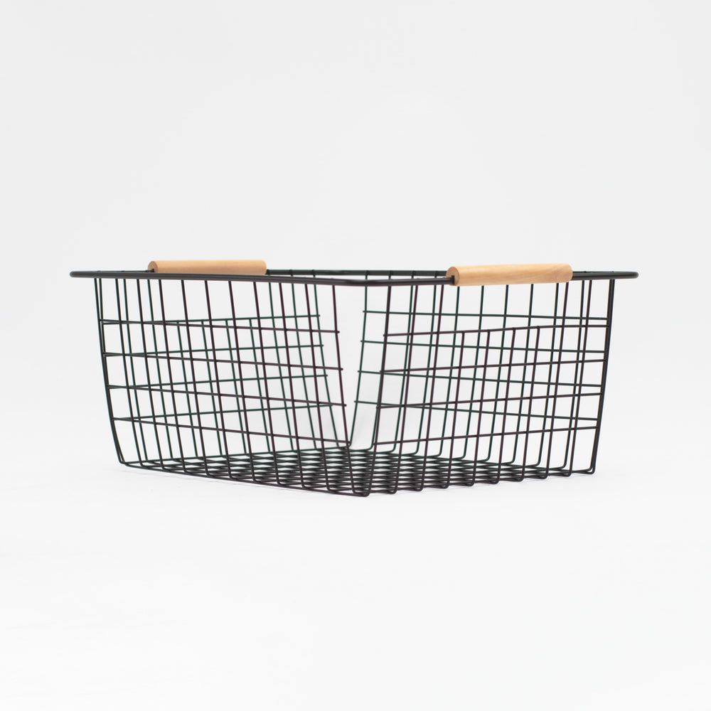 Grid Metal Basket with Bamboo Handles