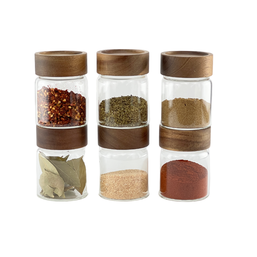 Acacia Wood Glass Spice Jar 180 ML | Little Crafts London