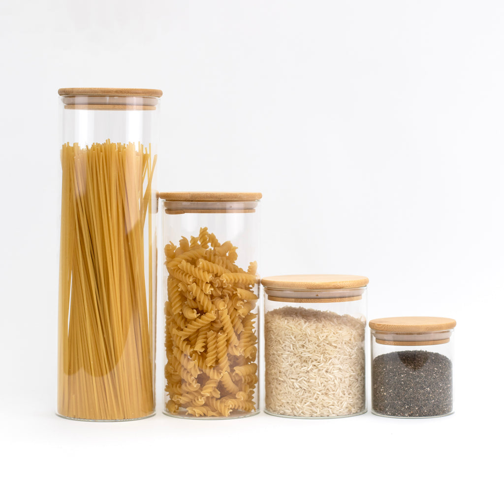 Glass Bamboo Pantry Jars