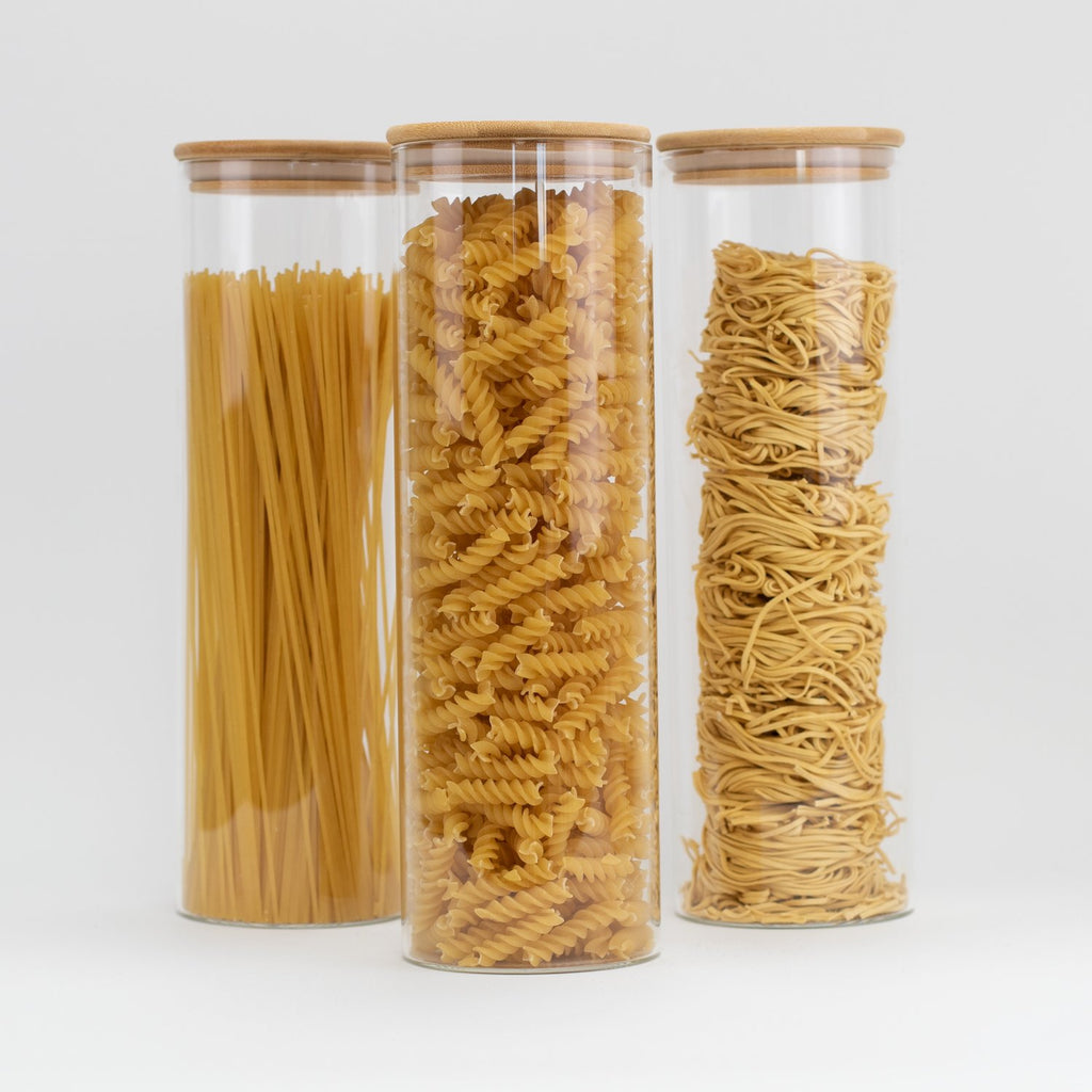 Set of 3 2000 ML Bamboo Glass Pantry Jars